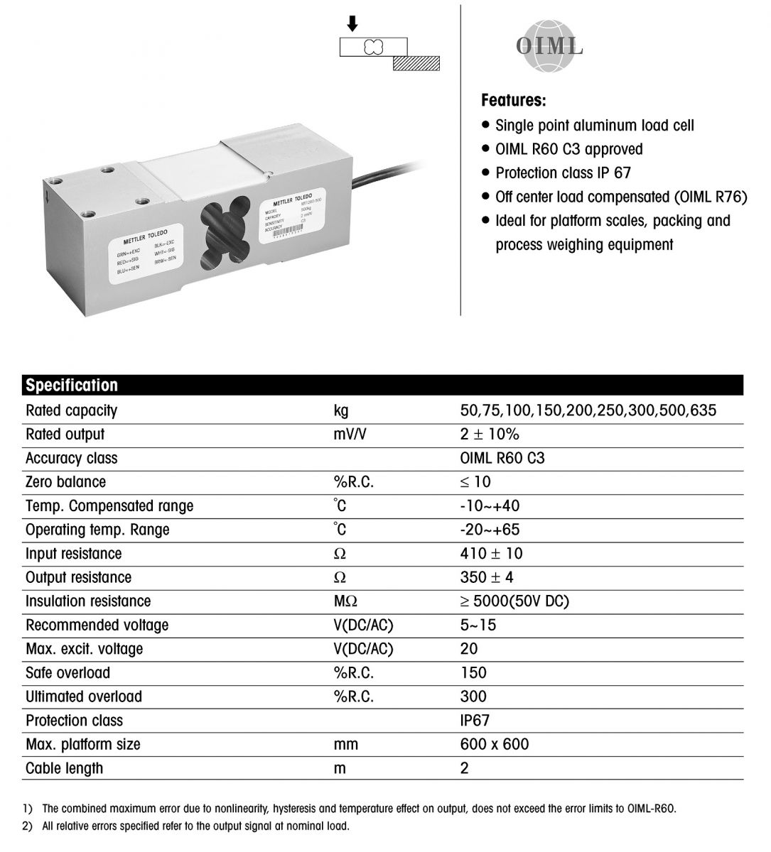 Loadcell MT1260 Mettler Toledo. USA | Loadcell cảm biến lực